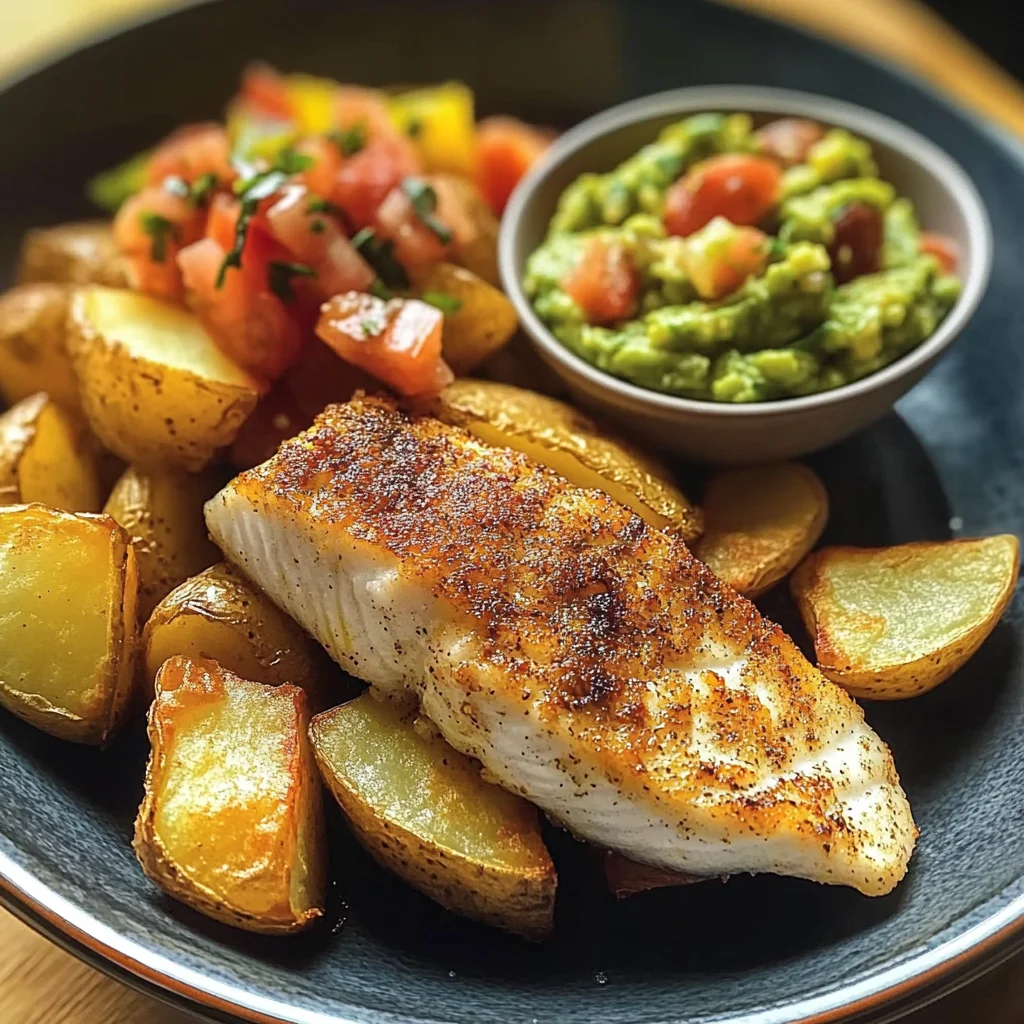 Pan-Seared Fish with Roasted Potatoes & Guacamole - Easy Comfort Meal